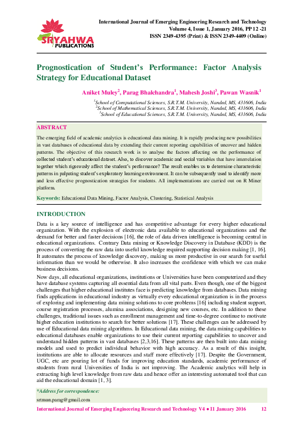 (PDF) Prognostication of Student's Performance: Factor Analysis Strategy for Educational Dataset ...