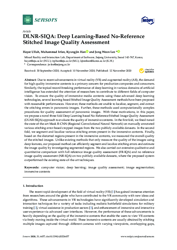Pdf Dlnr Siqa Deep Learning Based No Reference Stitched Image