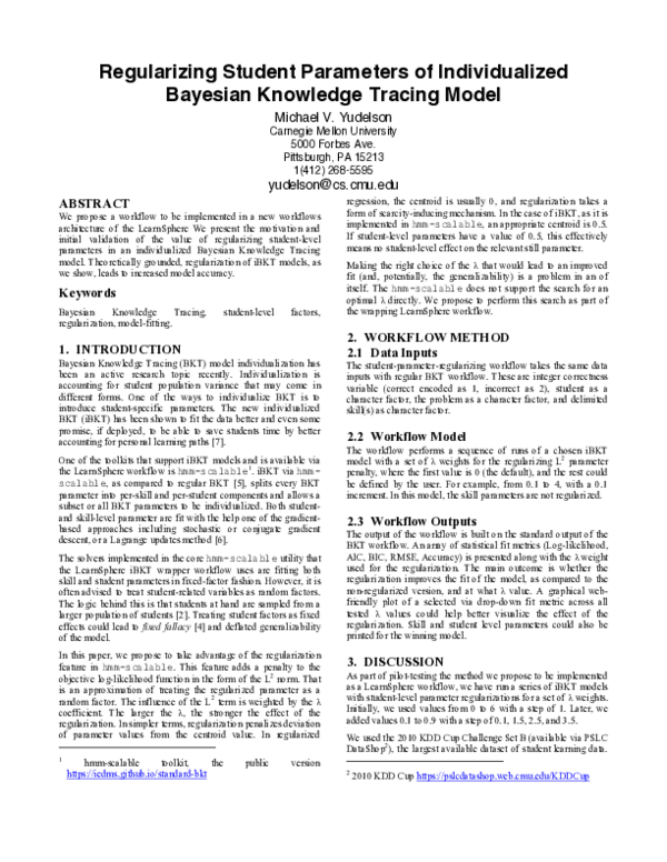 (PDF) Regularizing Student Parameters of Individualized Bayesian Knowledge Tracing Model