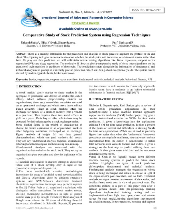 (PDF) Comparative Study of Stock Prediction System using Regression Techniques