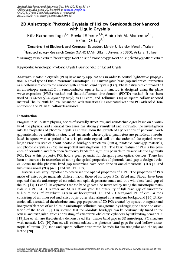(PDF) 2D Anisotropic Photonic Crystals of Hollow Semiconductor Nanorod ...