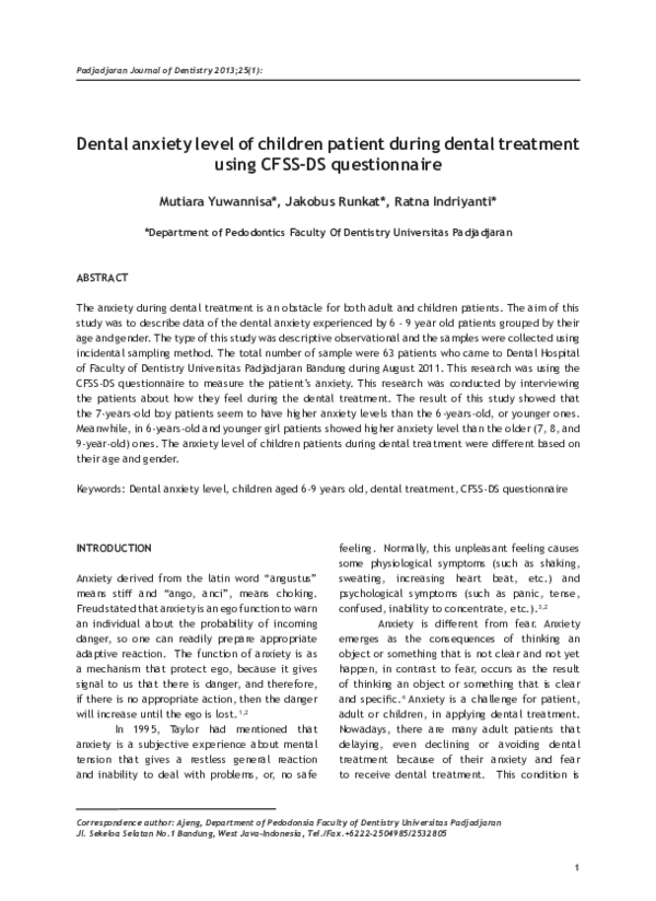 (PDF) Dental anxiety level of children patient during dental treatment ...