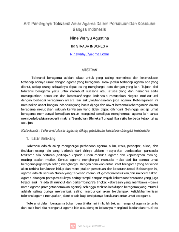(PDF) Arti Pentingnya Toleransi Antar Agama Dalam Persatuan Dan Kesatuan Bangsa Indonesia