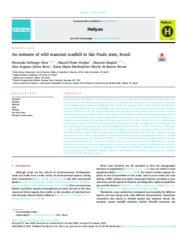 (PDF) An estimate of wild mammal roadkill in São Paulo state, Brazil