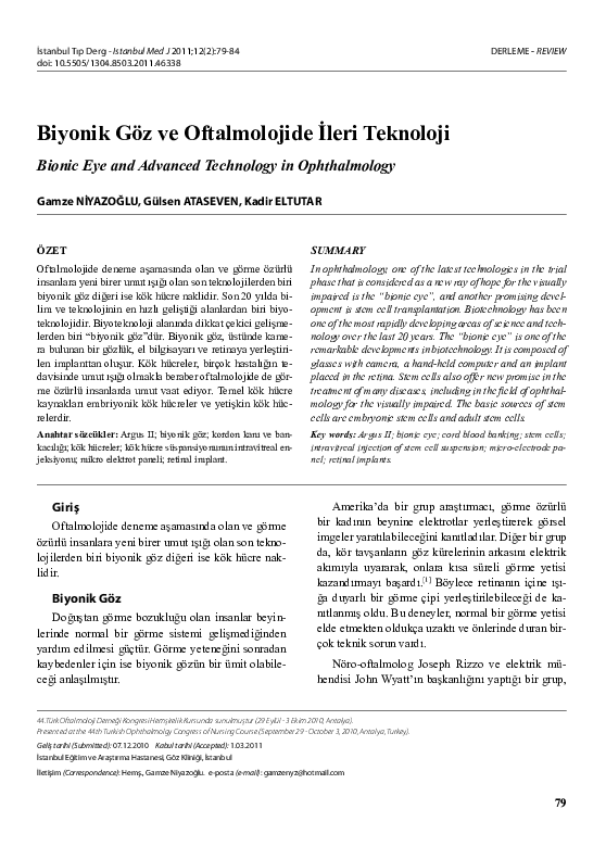 (PDF) Bionic Eye and Advanced Technology in Ophthalmology | Kadir Eltutar - Academia.edu