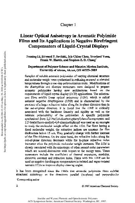 (PDF) Linear Optical Anisotropy in Aromatic Polyimide Films and Its ...