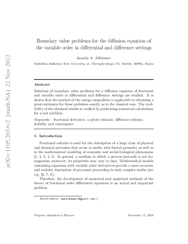 Pdf Boundary Value Problems For The Diffusion Equation Of The