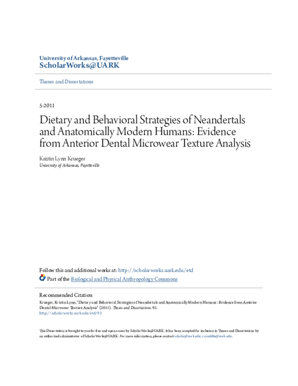 (PDF) Dietary and behavioral strategies of Neandertals and anatomically ...