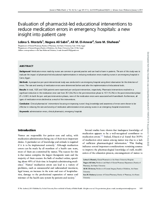 (PDF) Evaluation of pharmacist-led educational interventions to reduce medication errors in ...