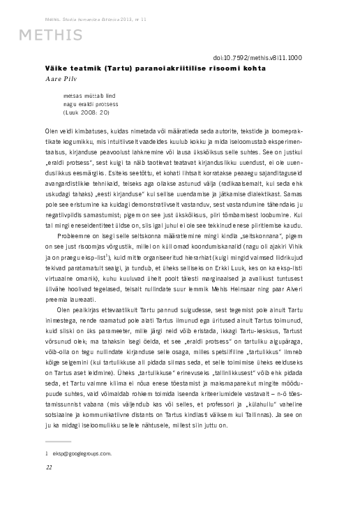 (PDF) Väike teatmik (Tartu) paranoiakriitilise risoomi kohta | Aare ...