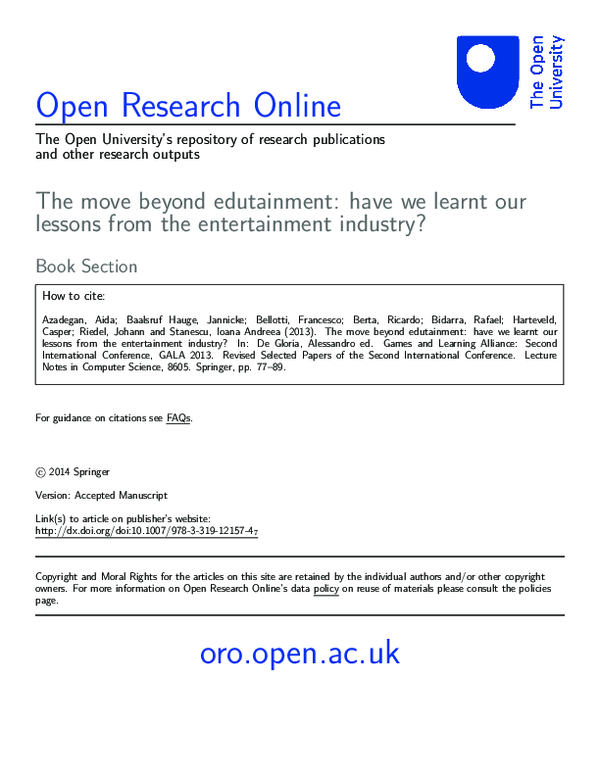 The Move Beyond Edutainment: Have We Learnt Our Lessons from ...