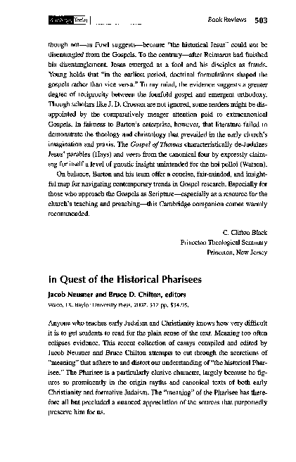 (PDF) Review of Jacob Neusner and Bruce D. Chilton, eds., In Quest of ...