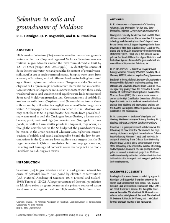 (PDF) Selenium in soils and groundwater of Moldova
