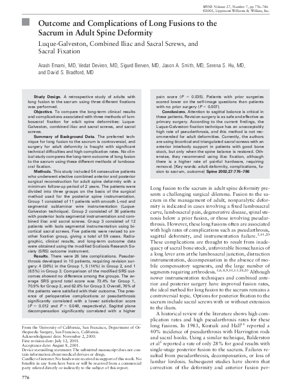 (PDF) Outcome and Complications of Long Fusions to the Sacrum in Adult ...