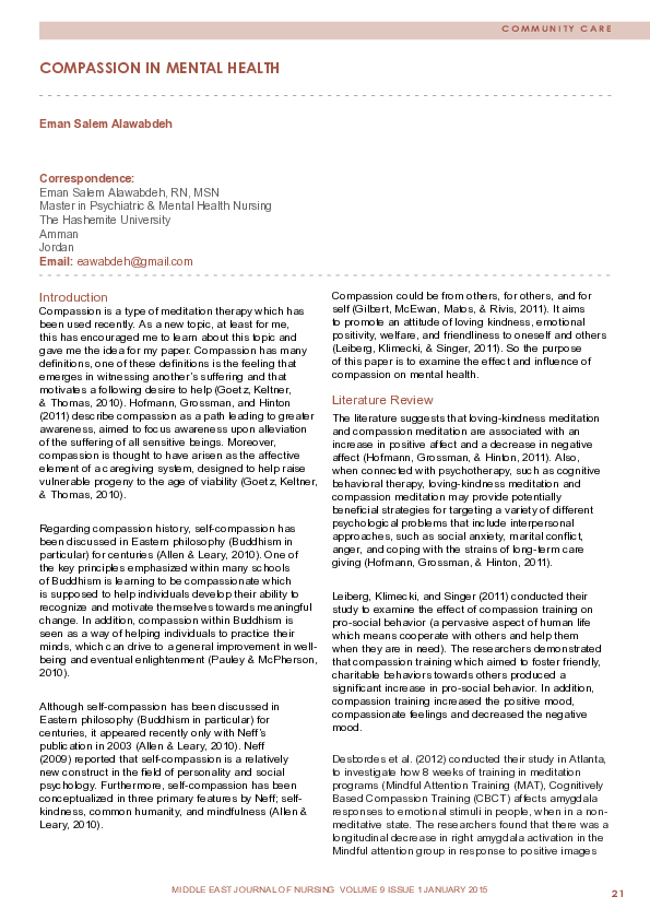 (PDF) Compassion in Mental Health