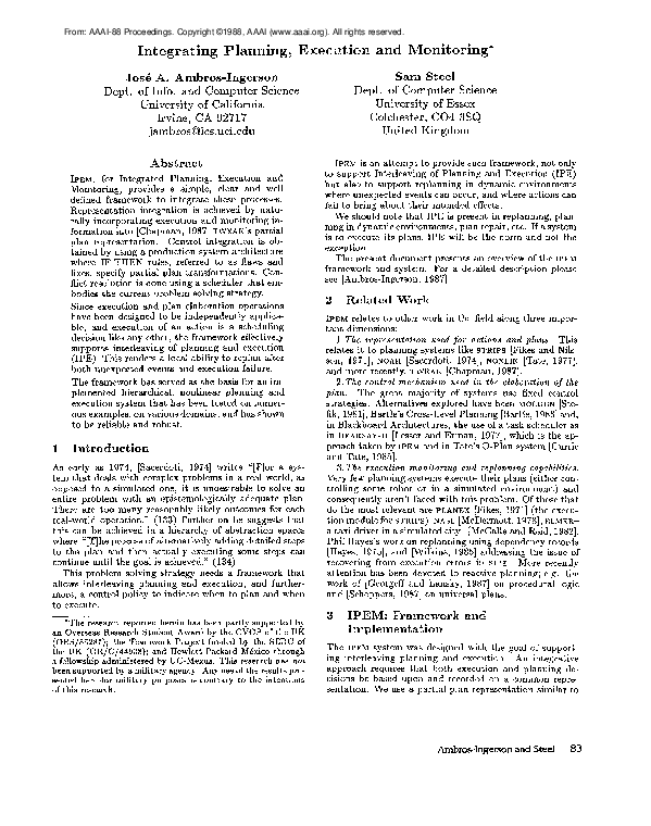 (PDF) Integrating planning, execution and monitoring