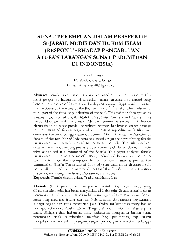 (PDF) Sunat Perempuan Dalam Perspektif Sejarah, Medis Dan Hukum Islam ...