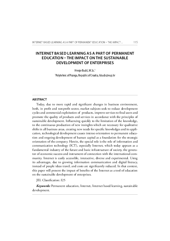 (PDF) Internet Based Learning as a Part of Permanent Education – the ...