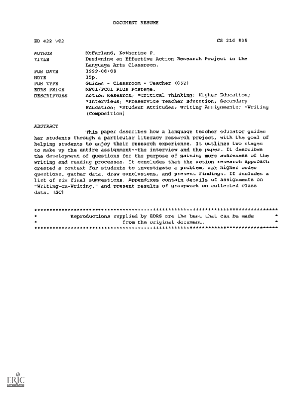 (PDF) Designing an Effective Action Research Project in the Language ...