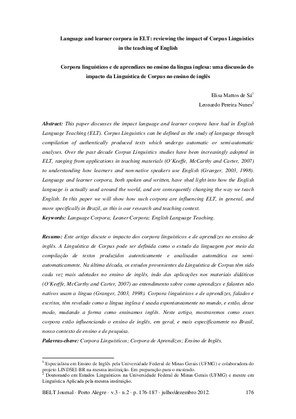 (PDF) Language and learner corpora in ELT: reviewing the impact of Corpus Linguistics in the ...