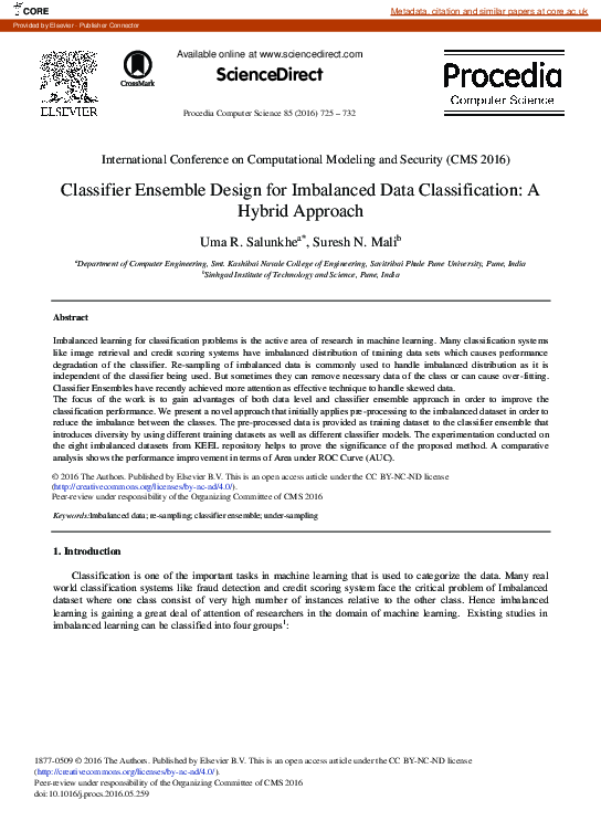 Pdf Classifier Ensemble Design For Imbalanced Data Classification A Hybrid Approach