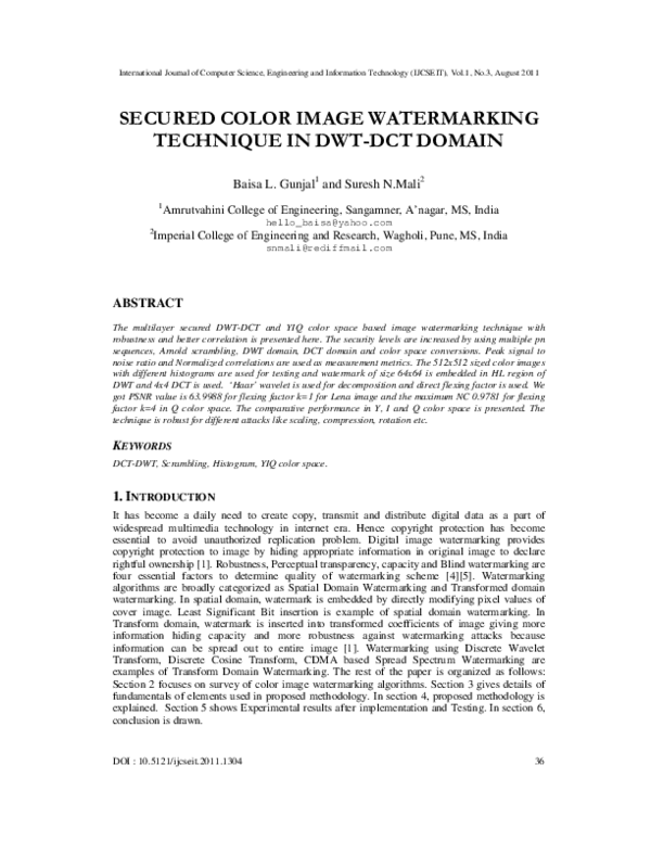 (PDF) Secured color image watermarking technique in DWT-DCT domain