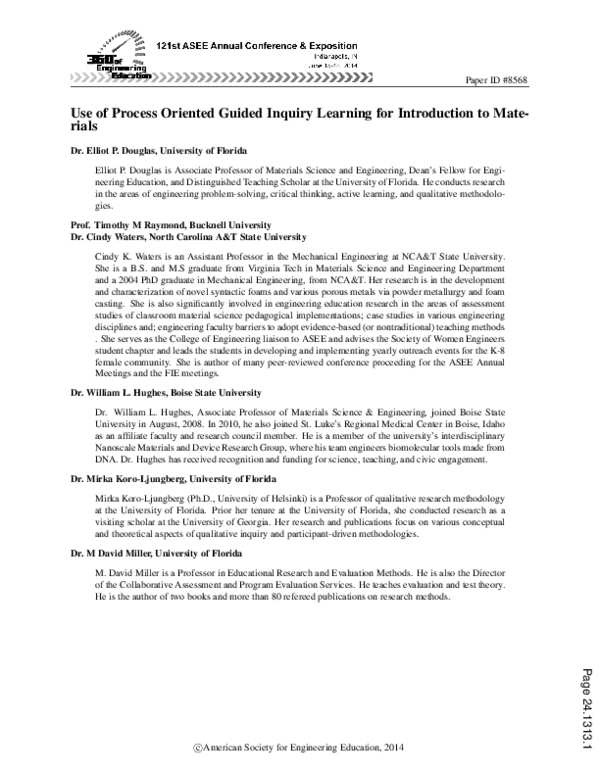 (PDF) Use of Process Oriented Guided Inquiry Learning for Introduction to Materials