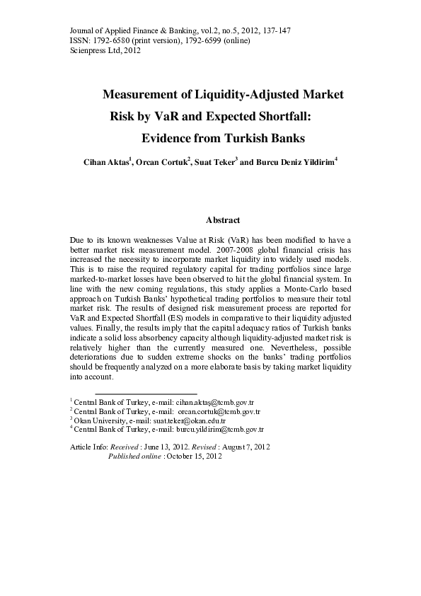 (PDF) Measurement of Liquidity-Adjusted Market Risk by VaR and Expected ...