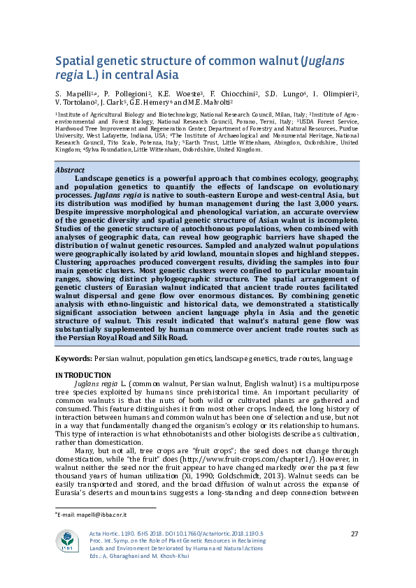 (PDF) Spatial genetic structure of common walnut (Juglans regia L.) in central Asia