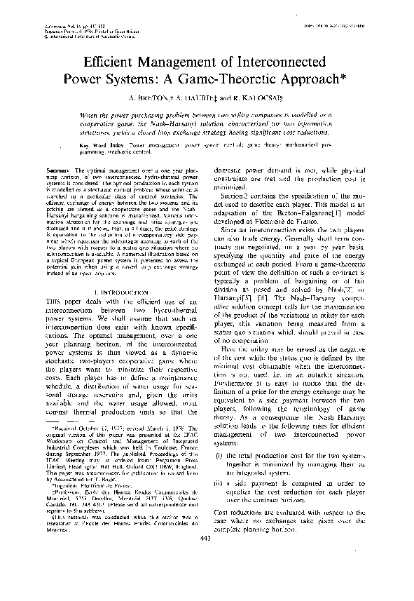(PDF) Efficient management of interconnected power systems: A game ...