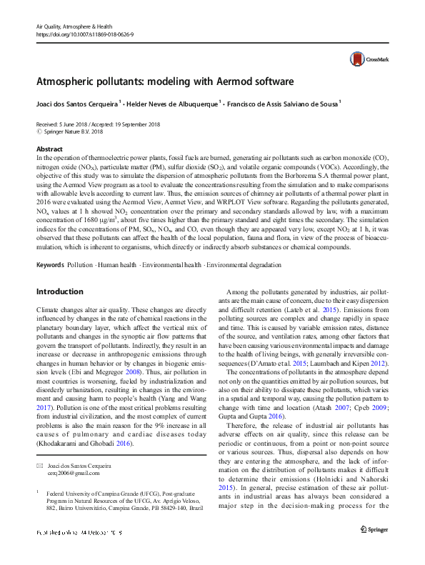 (PDF) Atmospheric pollutants: modeling with Aermod software