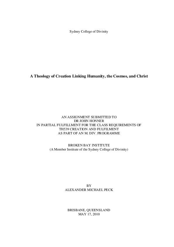 (PDF) A Theology of Creation Linking Humanity, the Cosmos, and Christ