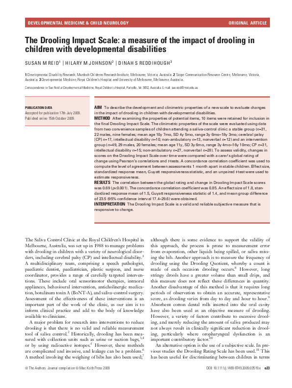 (PDF) The Drooling Impact Scale: a measure of the impact of drooling in ...