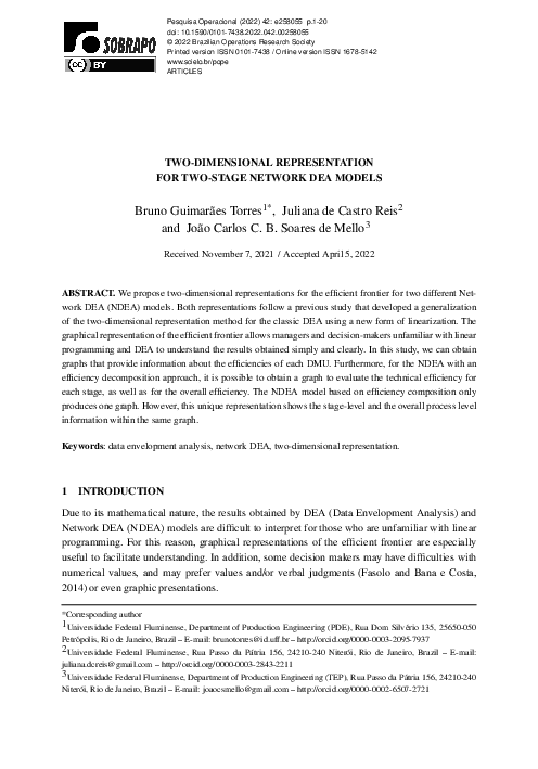 (PDF) TWO-DIMENSIONAL REPRESENTATION FOR TWO-STAGE NETWORK DEA MODELS