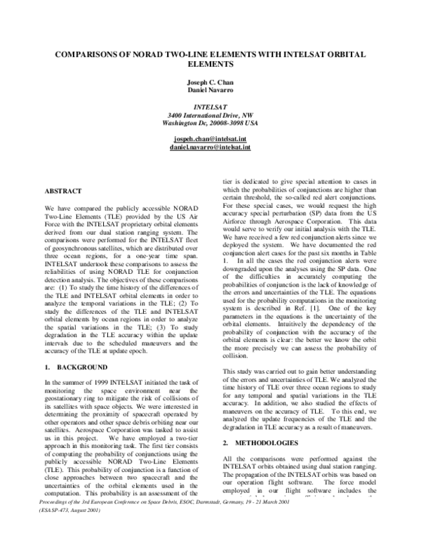 (PDF) Comparisons of NORAD two-line elements with INTELSAT orbital elements