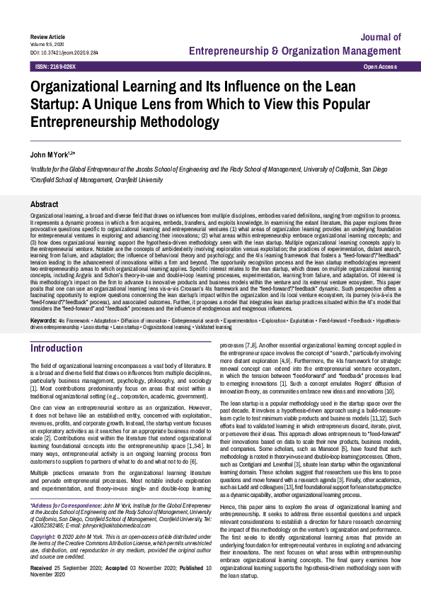 (PDF) Organizational Learning and Its Influence on the Lean Startup: A Unique Lens from Which to ...