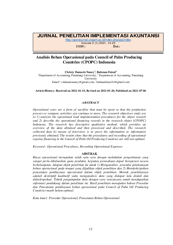 (PDF) Analisis Beban Operasional pada Council of Palm Producing ...