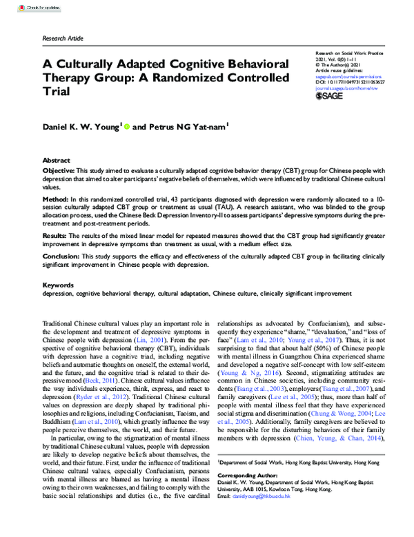 (PDF) A Culturally Adapted Cognitive Behavioral Therapy Group: A Randomized Controlled Trial ...