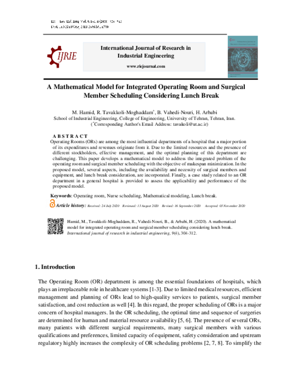 (PDF) A mathematical model for integrated operating room and surgical ...