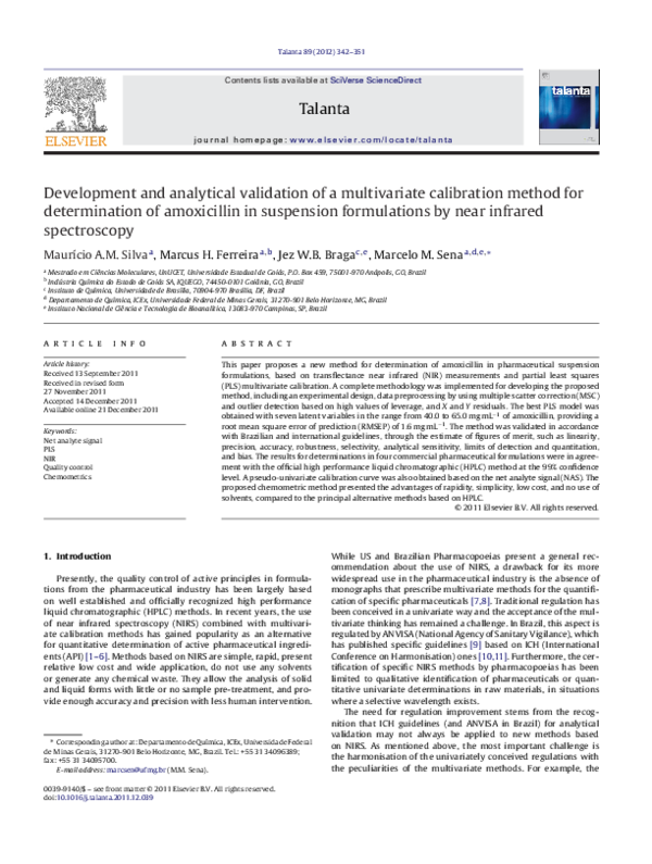 (PDF) Development and analytical validation of a multivariate calibration method for ...