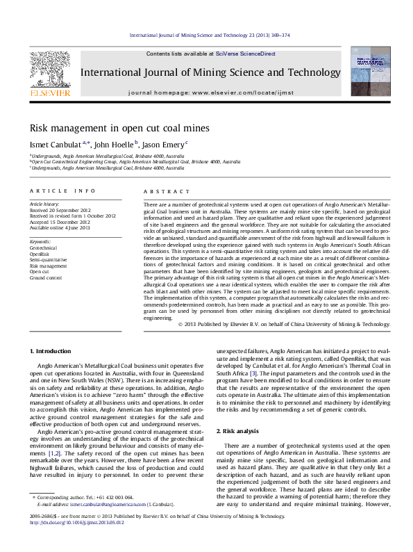 (PDF) Risk management in open cut coal mines