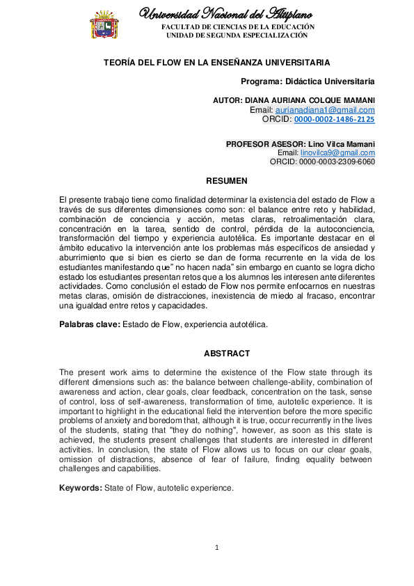 (PDF) LA TEORÍA DEL FLOW EN LA ENSEÑANZA UNIVERSITARIA