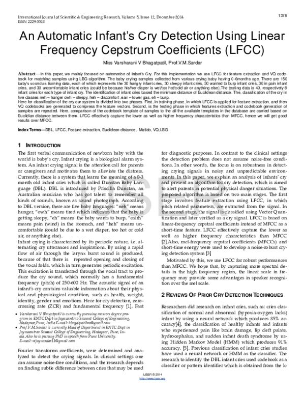 Pdf An Automatic Infants Cry Detection Using Linear Frequency Cepstrum Coefficients Lfcc