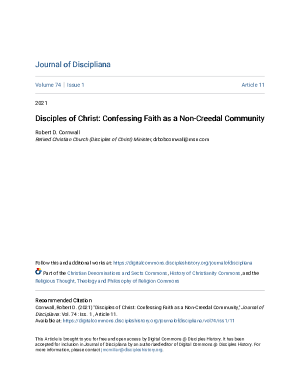 (PDF) Disciples of Christ Confessing Faith as a Non Creedal Community