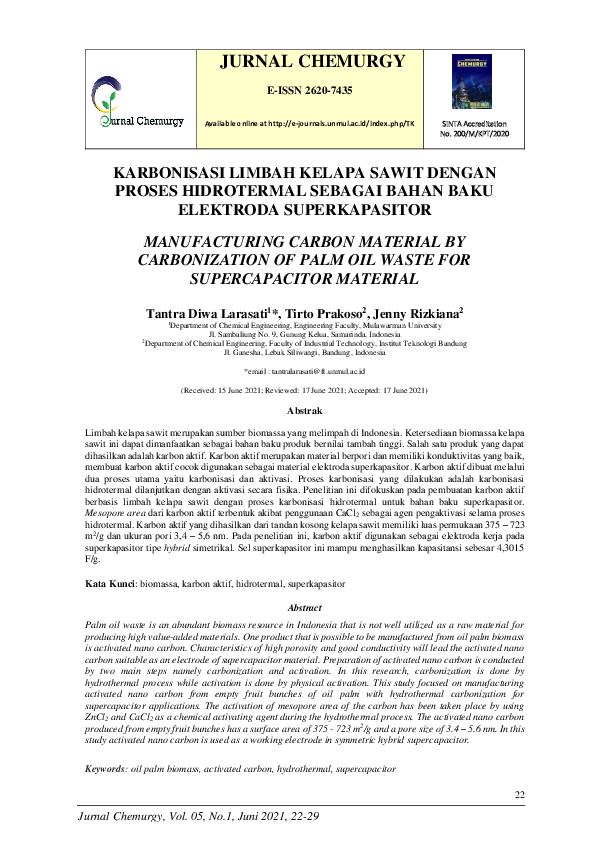 (PDF) Karbonisasi Limbah Kelapa Sawit Dengan Proses Hidrotermal Sebagai ...
