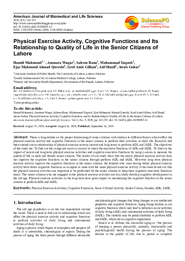 (PDF) Physical Exercise Activity, Cognitive Functions and Its ...