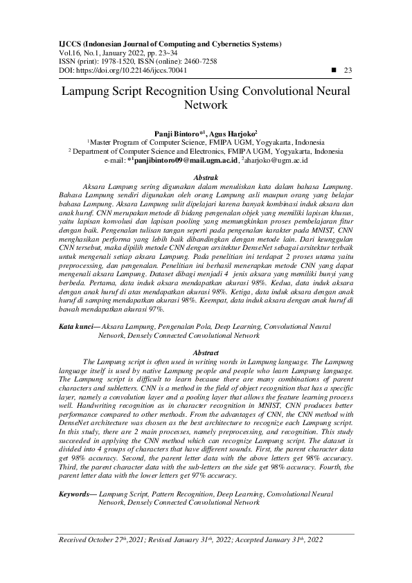 Pdf Lampung Script Recognition Using Convolutional Neural Network