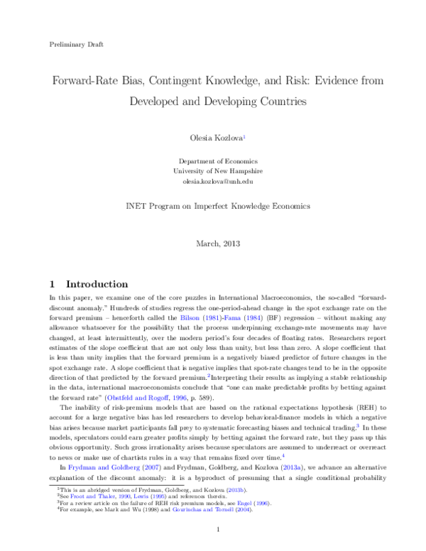 (PDF) Forward-Rate Bias, Contingent Knowledge, and Risk: Evidence from Developed and Developing ...