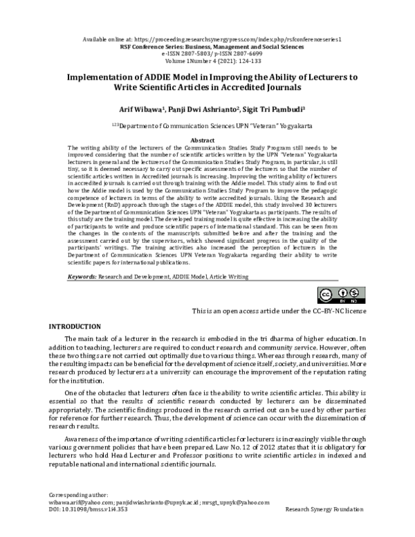 (PDF) Implementation of ADDIE Model in Improving the Ability of ...