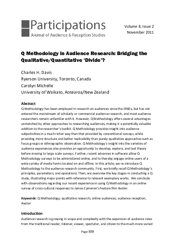 (PDF) Q Methodology in Audience Research: Bridging the Qualitative ...